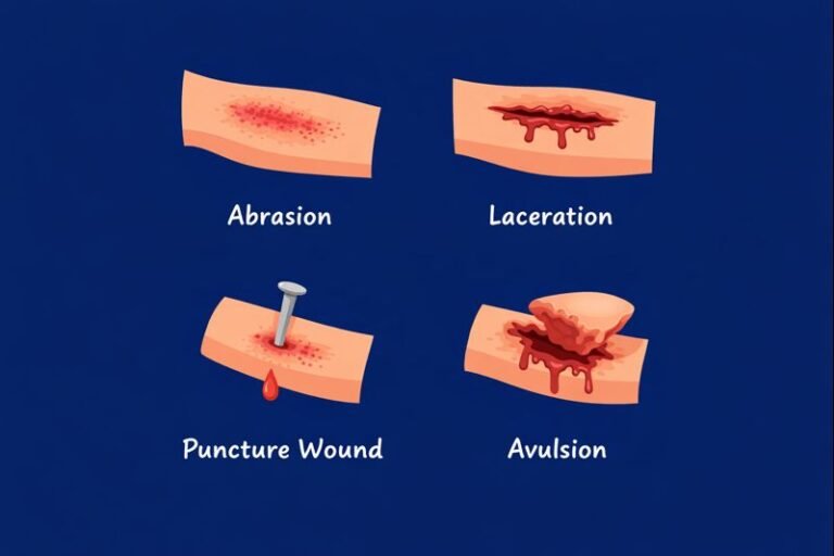 Types of Wounds: Abrasions, Lacerations, Punctures, Avulsions